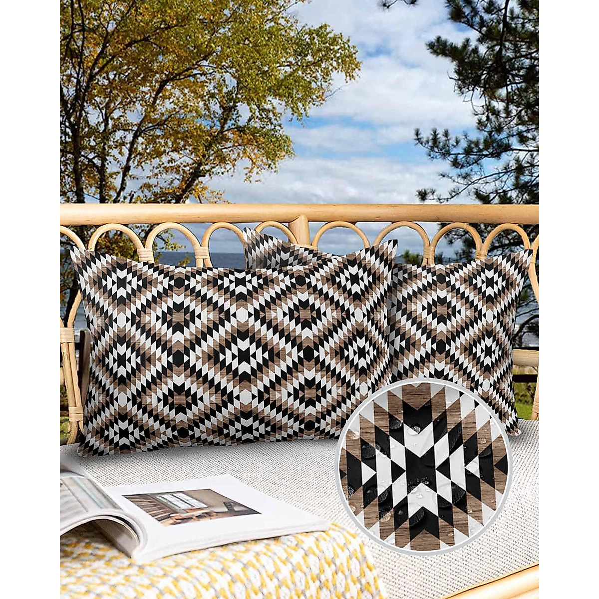 Brown Black Outdoor Pillow Cover 12x20 Inch Cushion Sham Case, Waterproof Decorative Lumbar Throw Pillowcase for Outside Garden Patio Porch Couch Chair Tent Moroccan Southwestern Aztec Abstract Boho