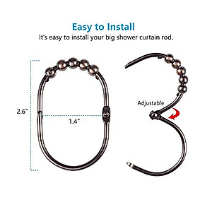 Shower Curtain Rings for Bathroom, Decorative Polished Oil Rubbed Bronze Finish, Easy Glide Rollers, 100% Rustproof Home Fashions Shower Curtain Hooks Set of 12