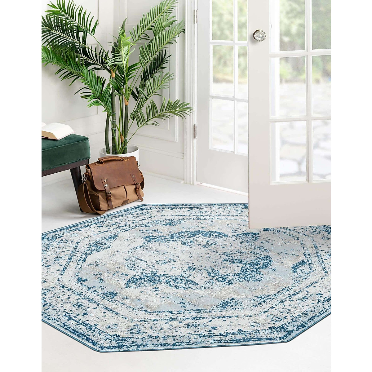 Rugs.com Monte Carlo Collection Rug – 4' Octagon Blue Medium Rug Perfect for Living Rooms, Kitchens, Entryways