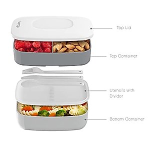 Bentgo Classic - All-in-One Stackable Bento Lunch Box Container - Modern Bento-Style Design Includes 2 Stackable Containers, Built-in Plastic Utensil Set, and Nylon Sealing Strap (Gray)