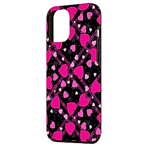 iPhone 12 Pro Max Valentines Day Hearts Love Pattern With Pink Plaid Case