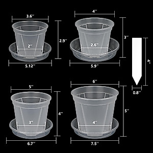 20Pack 4/5/6/7 inch Clear Nursery Pots with 20 Drip Trays 50Pcs Plant Labels, Plastic Reinforced Gardening Pots with Drainage Holes, Assorted Nursery Pots for Plants Succulent Vegetable Flowers