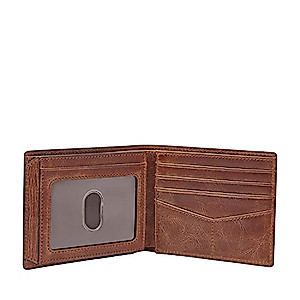 Fossil Men's Derrick Leather RFID-Blocking Bifold with Flip ID Wallet, Brown, (Model: ML3681200)