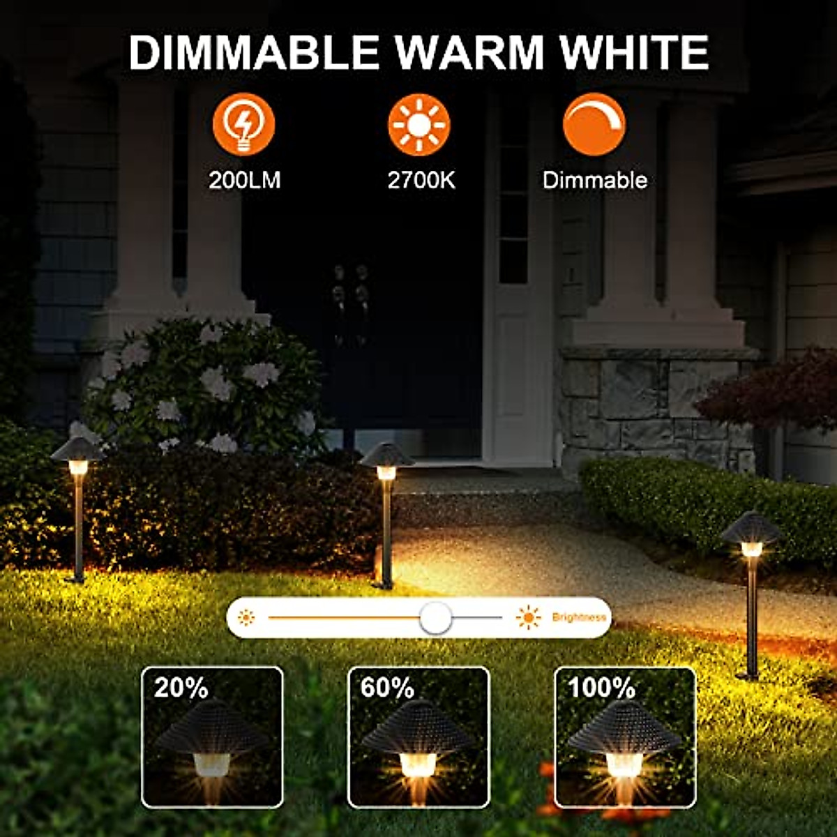 XMCOSY+ Low Voltage Landscape Lights, 200LM Smart Pathway Lights with APP Control, Adjustable Warm White & RGB, Compatible with Alexa, 12V 6W Outdoor Mushroom Lights for Garden Path Lawn (4 Pack)