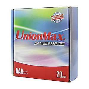UnionMax AAA Alkaline Battery Super Power Premium LR03/AAA 1.5 Volts 20PCS Paper Pack