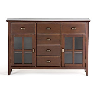 SIMPLIHOME Artisan Solid Pine Wood 54 inch Contemporary Sideboard Buffet Credenza in Russet Brown features 2 Doors, 6 Drawers and 2 Cabinets with Large storage spaces