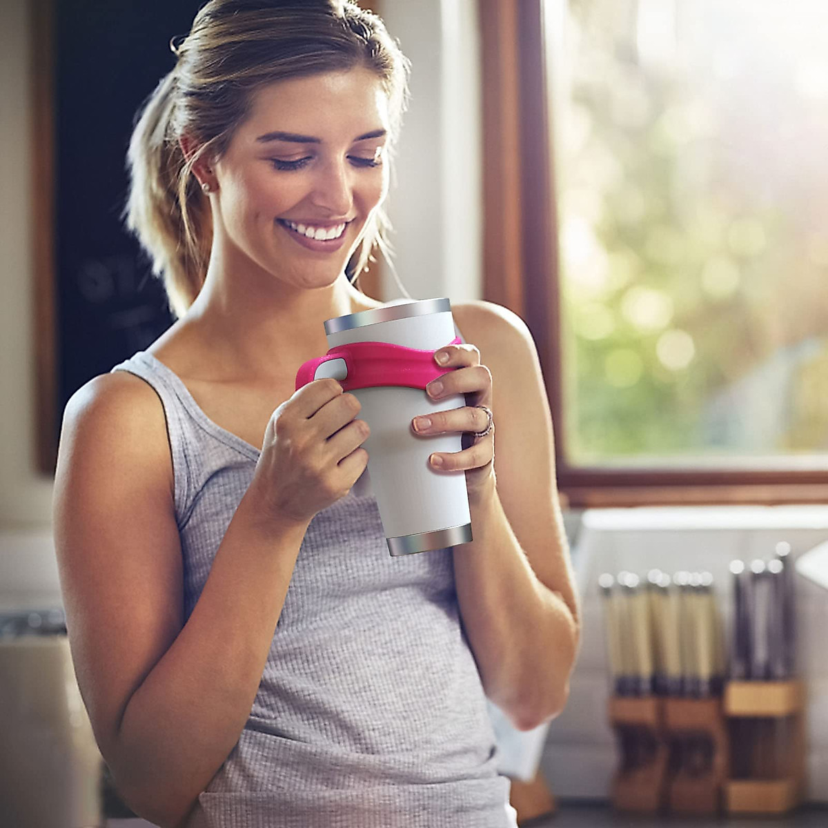 Tumbler Handle Fits for 30 OZ YETI Rambler,Rtic Mug-Previously Design,Sic,OZARK TRAIL & More Tumbler Travel Mug | BPA FREE（Handle Only） (Red)