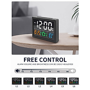 Digital Alarm Clock, with 5.5" Large LED Time Display, Adjustable Alarm Volume, 6 Level Brightness, Alarm Settings, USB Charger, Temperature Detect, Snooze, Clocks for Bedroom, Bedside, Desk, Black