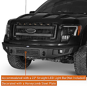 Hooke Road F150 Front Bumper, Full Width Steel Bumper w/LED Lights for Ford F-150 2009 2010 2011 2012 2013 2014 Pickup Truck (Excluding Raptor)