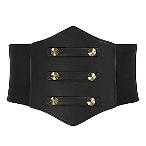 GRACE KARIN Womens Vintage Cinch Belt Corset Elastic Waistband Waspie(XL, A-Rivets Black)