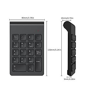 cimetech Wireless Number Pad, 2.4G Numeric Keypad Numpad with USB Receiver, 18 Keys Portable Mini Keyboard for Laptop Notebook, Desktop, Surface Pro, PC - Black
