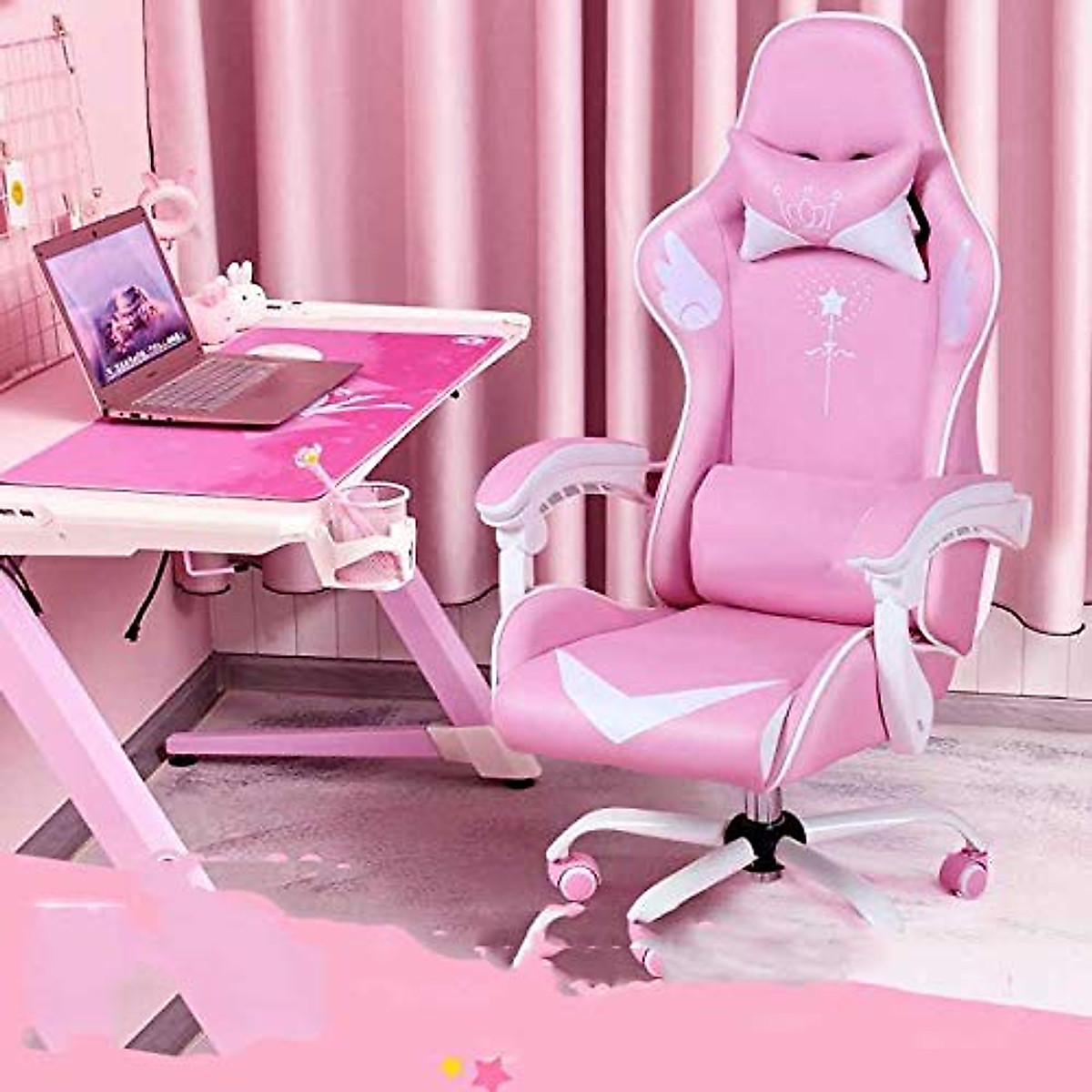 Game Chair Can-Go-to-Computer-Chair Cafe Pink Comfortable Girl Fashion Cute Home Internet