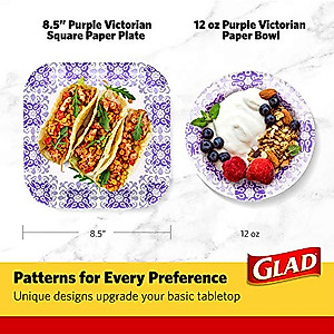 Glad Paper Bowls With Purple Victorian Design, 20Count | Disposable Paper Bowls for Parties & Picnics In Victorian Print | Microwave Safe Disposable Purple & White Bowls