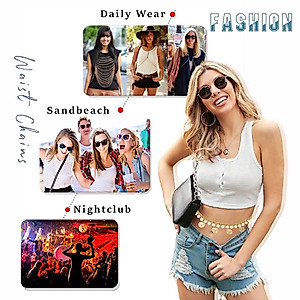 Pearl Tassel Belly Chain Retro Gold Coin Adjustable Chunky Body Chains Layered Nightclub Waist Chain Jewelry for Women & Girls, One size