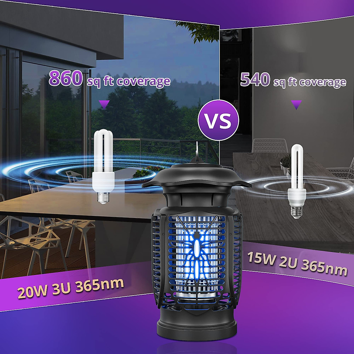 POWIFY Bug Zapper Outdoor, Electric Mosquito Zapper with 6.3ft Power Cord, 20W 4300V High Powered Fly Zapper, Insect Fly Trap, Indoor Mosquito Killer for Home Indoor Backyard Patio