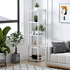 villertech 5 Tier Metal Storage Shelving Units Bathroom Standing Shelves Narrow Storage Rack Shelf for Kitchen Living Room Office Laundry Pantry White