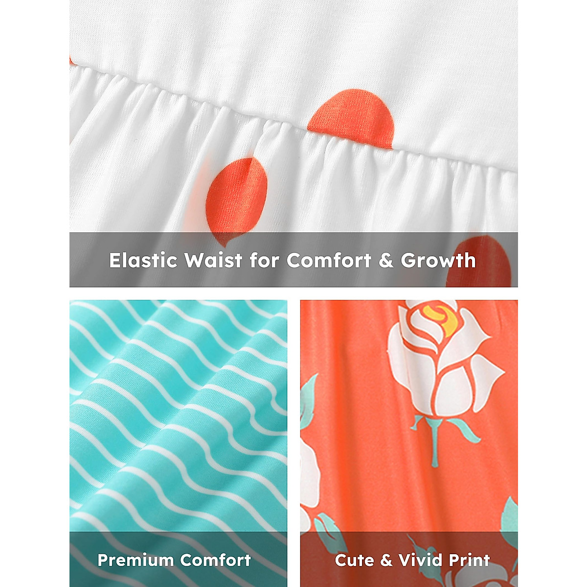 PATPAT Toddler Girl Floral Skater Multipack Dresses 3-Pack Polka Dots Short Sleeve Priness A-line Dress 5-6 Years