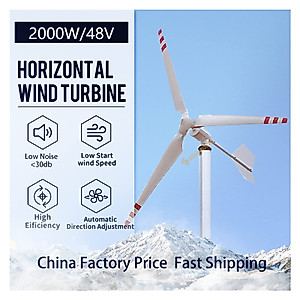 High Power Windmill, 2kw 24v 48v Wind Turbine Generator Horizontal Axis Wind Turbine MPPT Controller Off Grid Inverter Alternative Energy Suit for Hybrid Solar Wind System ( Color : Turbine Only , Siz