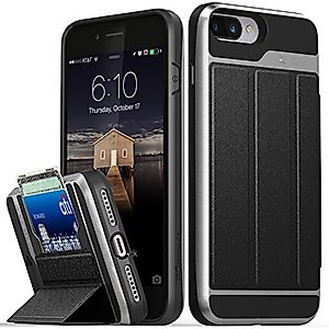 VENA Wallet Case Compatible with iPhone 8 Plus, iPhone 7 Plus, vCommute (Military Grade Drop Protection) Flip Leather Cover Card Slot with Kickstand Compatible w/iPhone 8 Plus and 7 Plus (Gray/Black)