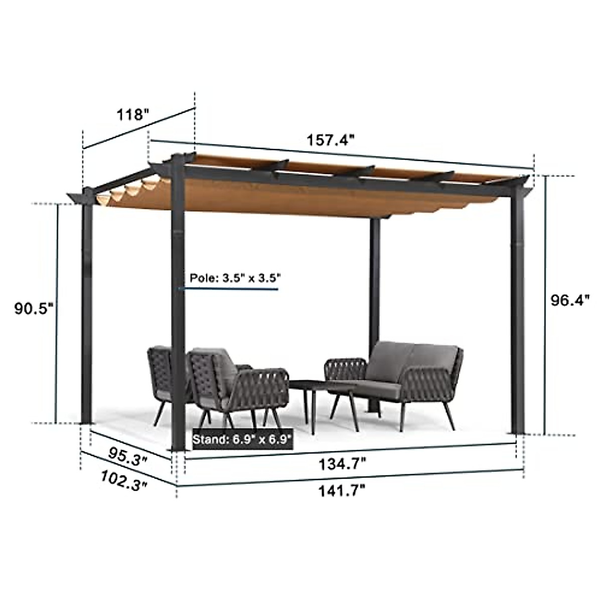 PURPLE LEAF Outdoor Metal Pergola with Retractable Canopy 10' x 13' Patio Aluminum Pergola for Deck Garden Backyard Modern Small Pergola, Beige