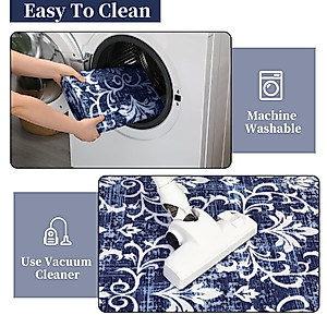 GarveeHome Washable Rugs 8x10 Rug for Living Room Boho Vintage Area Rug for Bedroom Indoor Floral Damask Floral Large Rug Soft Non Shedding Stain Resistant Carpet for Dining Room 8'x10' Blue