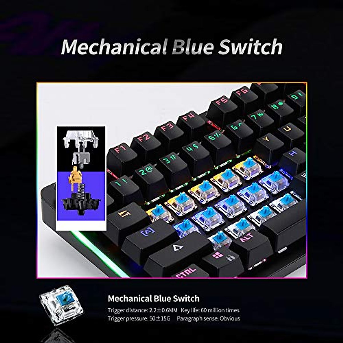 summina Mechanical Keyboard Combo USB Wired Gaming Keyboard Set 104 Keys Mixed Light Keyboard with Blue Switch