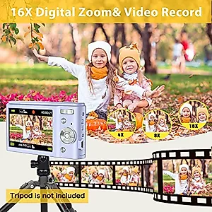 Digital Camera, Lecran FHD 2.7K 44MP Vlogging Camera with 16X Digital Zoom, 2.88" IPS Screen, Mini Compact Portable Cameras for Students, Teens, Kids (2.7K Purple)