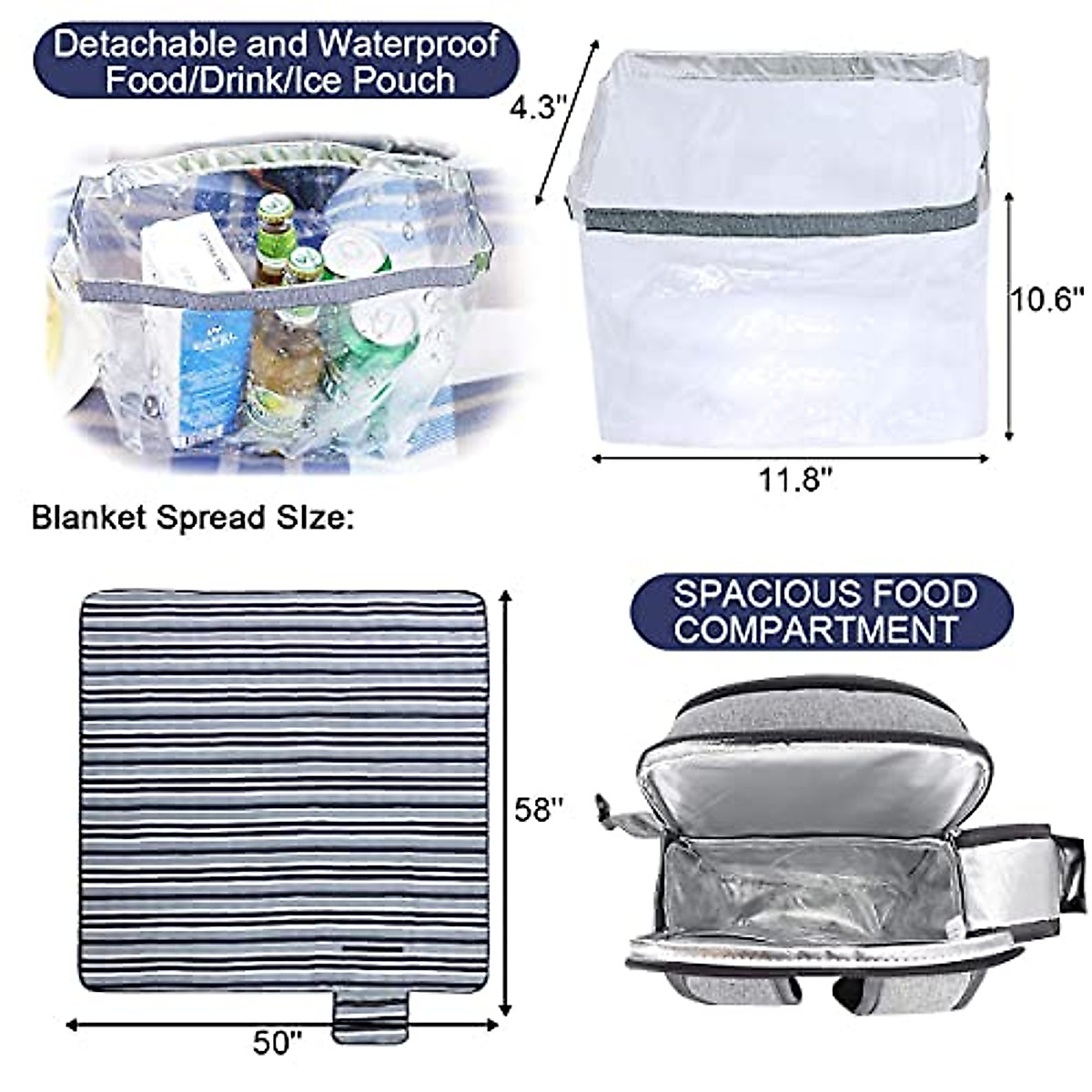 Sunflora Picnic Backpack for 4 Person with Blanket Picnic Basket Set for 2 with Insulated Cooler Wine Pouch for Family Couples (Gray)