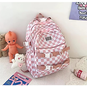 LaurelTree Kawaii Aesthetic Cute Backpack with Accessories and Pins Laptop Travel Bag School Students Suppliers Teens Girls (Pink)