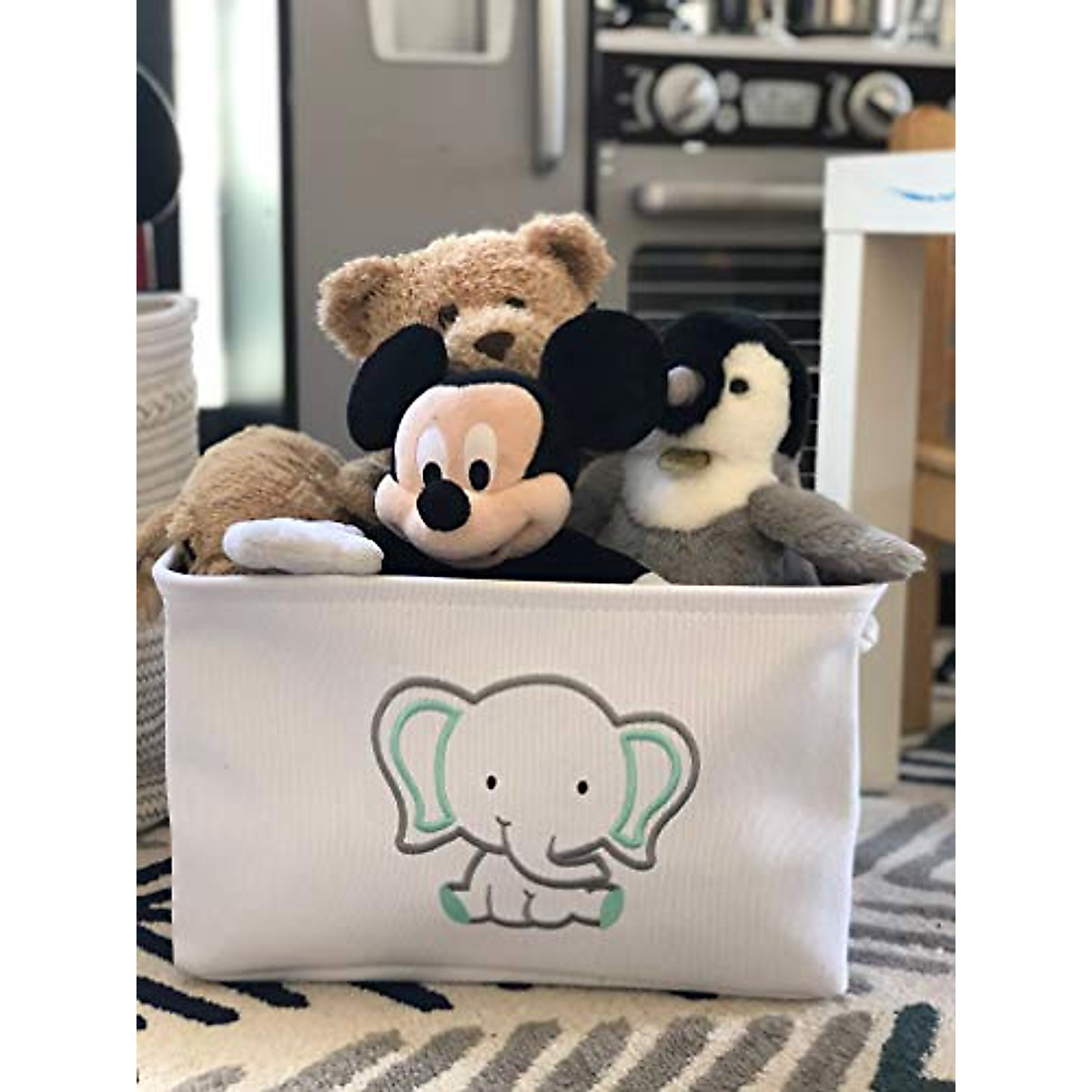 APPLE PIE ORDER Storage Basket with Embroidery, Foldable Animal Toy Storage Bins/Cube/Box/Organizer for Kids, Boys and Girls Room, Baby & Nursery. (Elephant)