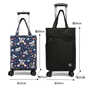 LUFISH Collapsible Trolley Bag,Reusable Grocery Bag on Wheels Large Capacity Grocery Cart Durable Wheels, Sturdy Sewing,Great for Shopping, Supermarket, Travel,F,M