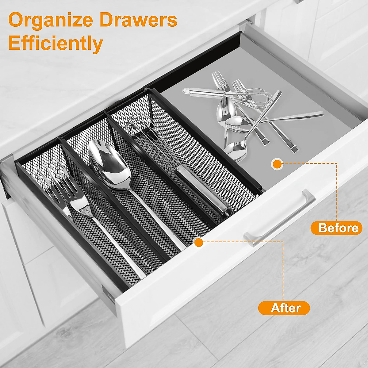 Kitchen Knife Drawer Organizer and Steel Metal Mesh Tray