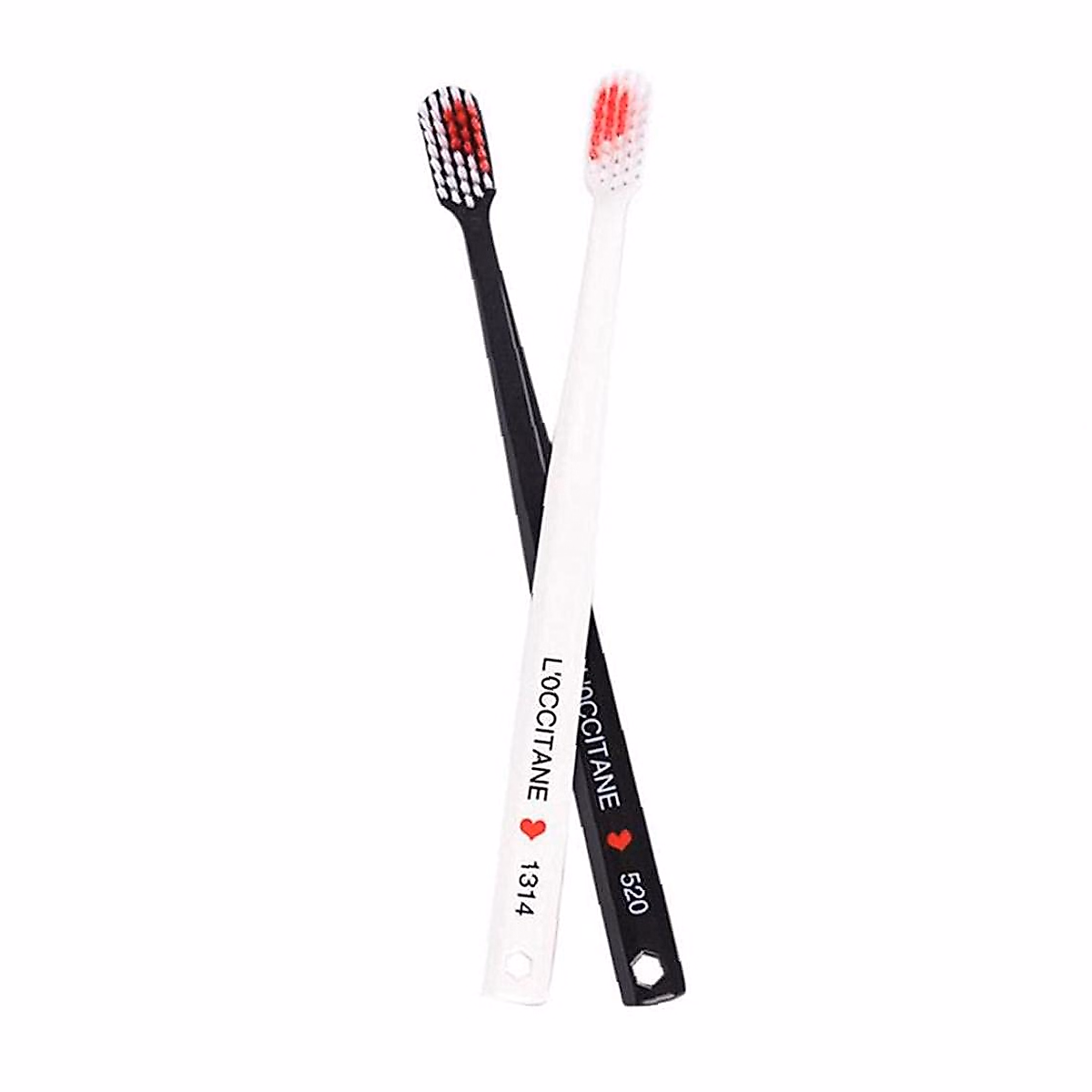 TOSSPER 2pcs/Set Couple Toothbrush, Black White Color Simple Adult Soft Hair Heart-Shaped Pattern Toothbrush for Outdoot Travle