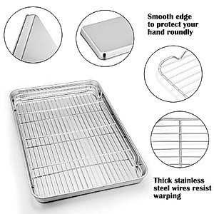 P&P CHEF Baking Sheet Pan with Rack Set, Stainless Steel Cookie Sheet Pan Tray with Cooling Rack for Oven Use, Cooking Roasting, Non Toxic & Dishwasher Safe, Heavy Duty - 19.6 Inch