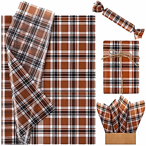 Bolsome 100 Sheets 20 * 14 Inches Brown Buffalo Plaid Gift Wrapping Paper Vintage Fall Tissue Paper for Gift Bags Rustic Art Tissue Paper for Birthday Thanksgiving Day Autumn Holidays Party DIY Craft