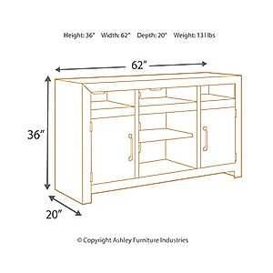 Signature Design by Ashley Sommerford Rustic Solid Pine Wood TV Stand Fits TVs up to 60", 2 Cabinets, 3 Storage Cubbies, 2 Adjustable Shelves, Brown