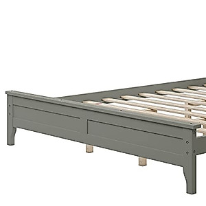 LZ LEISURE ZONE Modern Style Solid Wood Queen Size Platform Bed with Headboard/Footboard/Wood Bed Frame and Solid Wood Center Support Legs, No Box Spring Needed (Grey)
