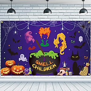 JKQ Halloween I Smell Children Backdrop Banner 73 x 43 Inch Large Size Halloween Drink Up Witches Background Banner with Pumpkin Bat Spider Signs Halloween Baby Shower Birthday Party Decorations