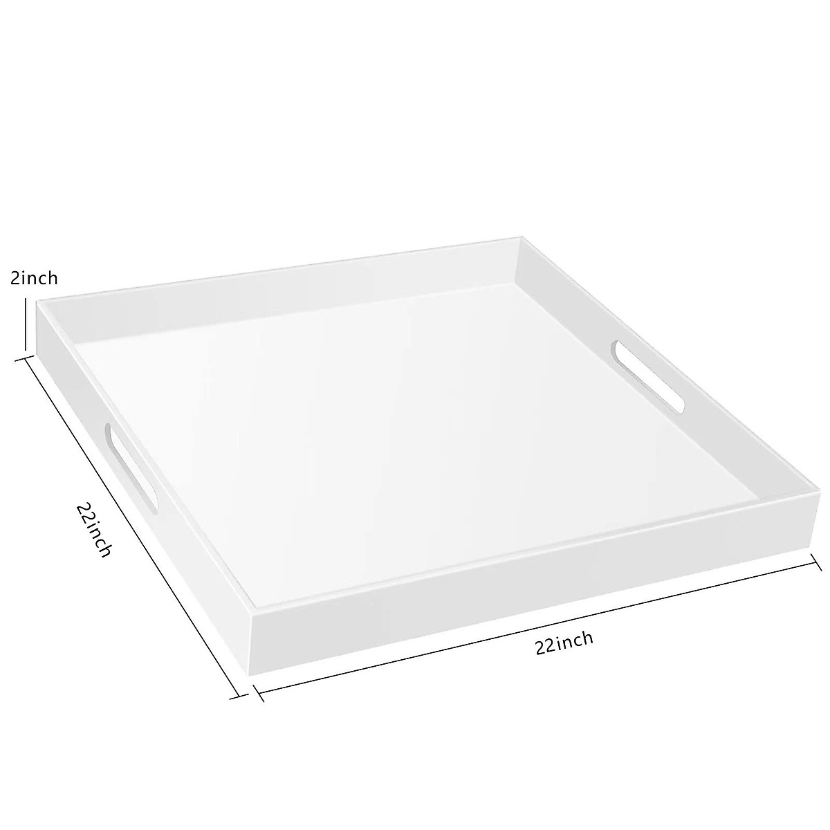 MIKINEE 22×22 Inches Glossy White Acrylic Sturdy Serving Tray Decorative Ottoman Coffee Table Trays Water Proof Bed Tray Counter Top Organizer