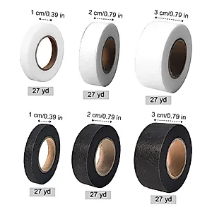 6 Rolls of Versatile Hemming Tape, 162 Yards of No-Sew Iron-On Fabric Fusing Tape for Easy Clothes Repair and Sewing Projects, Ideal for Pants, Dresse, Curtain and More (0.4/0.8/1.2 inch, White/Black)