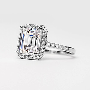 Michooyel S925 4.0ct Emerald Cut Engagement Ring for Women Diamond Halo Promise Ring Cubic Zirconia Sterling Silver Wedding Band Ring for Women