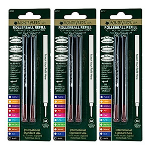 Monteverde Ceramic Rollerball Refill for Capped Rollerball Pens, Black, 6 Pack (G233BK)