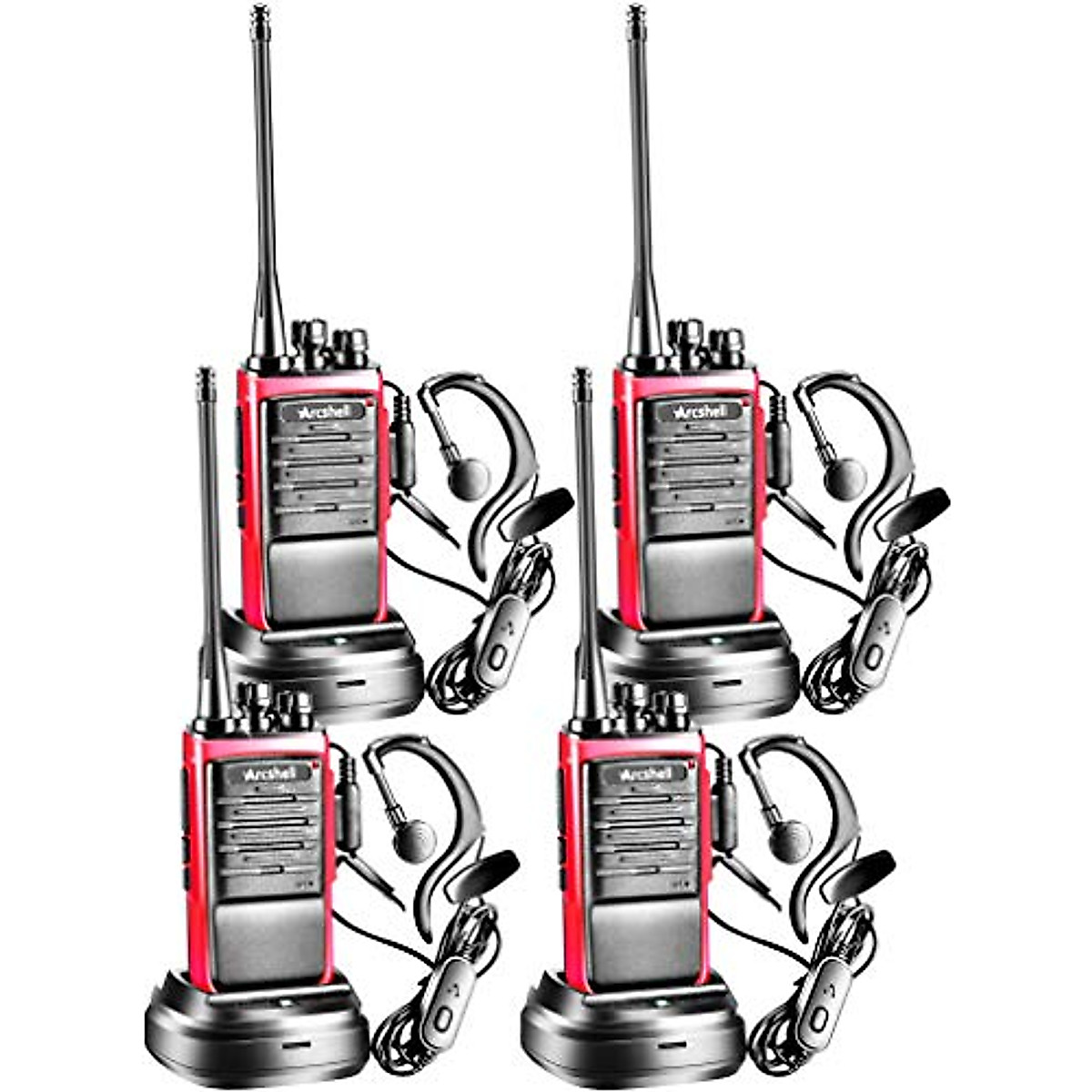 Arcshell Rechargeable Long Range Two-Way Radios with Earpiece 4 Pack Walkie Talkies Li-ion Battery and Charger Included
