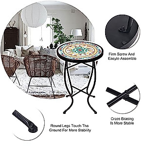 Elevon 14 Inch Round Side Ceramic Tile Top Indoor and Outdoor Accent Table, Pineapple