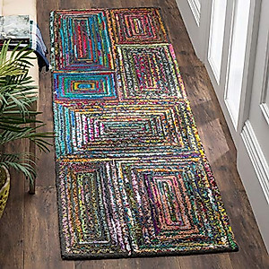SAFAVIEH Nantucket Collection Accent Rug - 2' x 3', Charcoal, Handmade Boho Abstract Cotton & Wool, Ideal for High Traffic Areas in Entryway, Living Room, Bedroom (NAN609A)