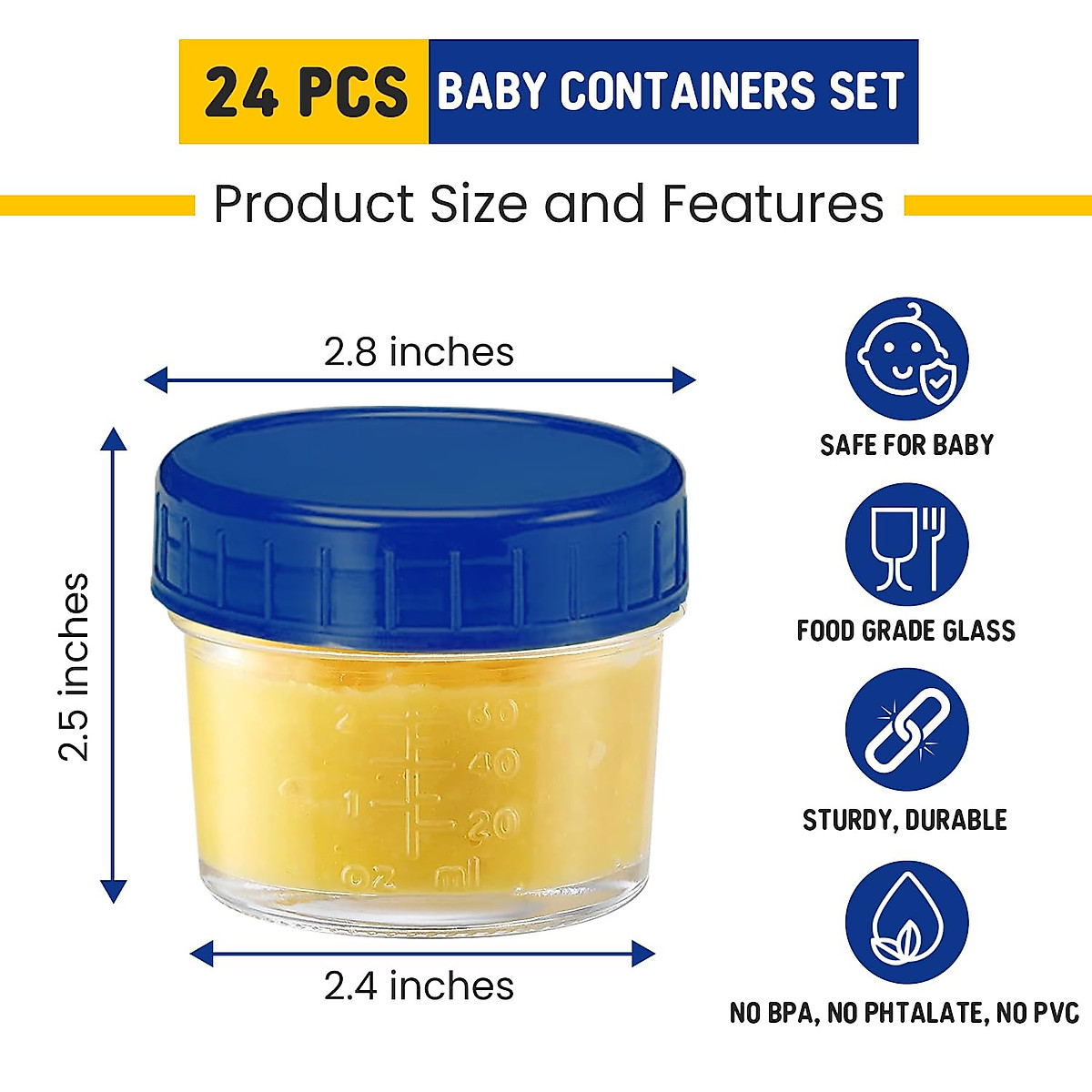 6 Pack Baby Food Storage Containers with Labels-4 Oz Baby Food Jars, Leak Proof, Puree Glass containers with lids Microwave & Dishwasher Safe Infants Kids & Growing Babies