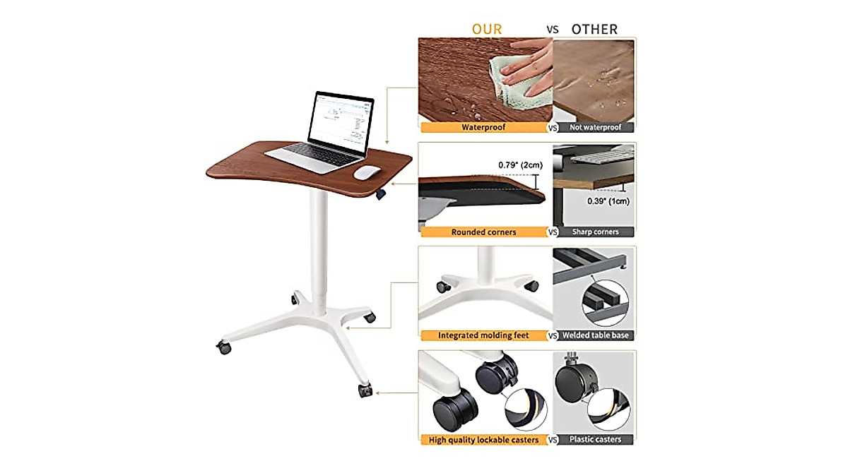 HAOOAH 47" Mobile Standing Desk - Adjustable Walnut Workspace