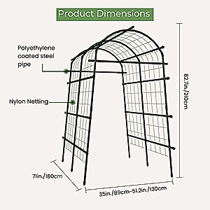 Ambikun Garden Trellis 82in Extra Tall Polyethylene-Coated Stainless Steel Trellis for Climbing Plants Outdoor Garden Climbing Arch | Garden Supplies with Mounting Clips and Nylon Net