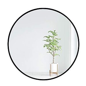 EMAISON Black Round Wall Mirror, 24 Inch Rustic Matte Mirror for Bathroom, Entry, Dining Room, and Living Room. Metal Circle Mirror for Wall, Vanity Mirror, Large Decorative Mirror.