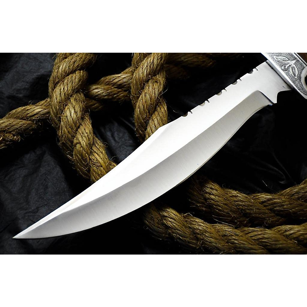 2a's Knives Handmade D2 Steel Bowie Knife with Sheath, This Cutting Knife has Hand Engraved Wood Handle.